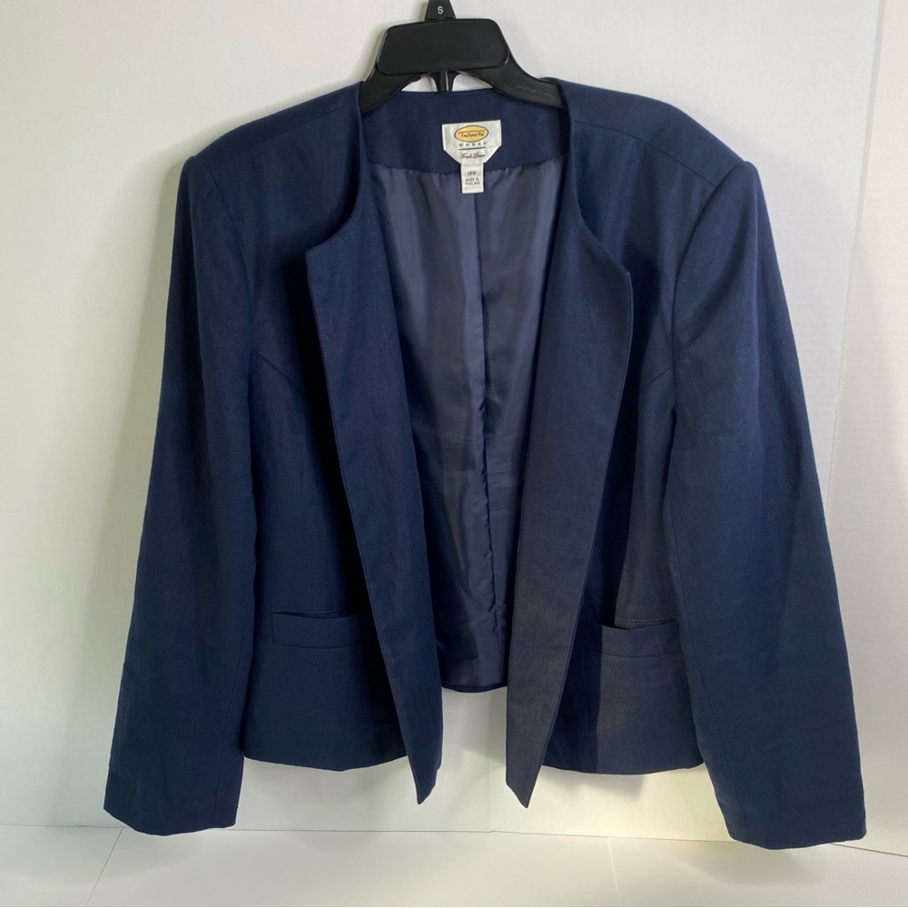 Talbots Woman Irish Linen Navy Open Front Blazer Size… - Gem